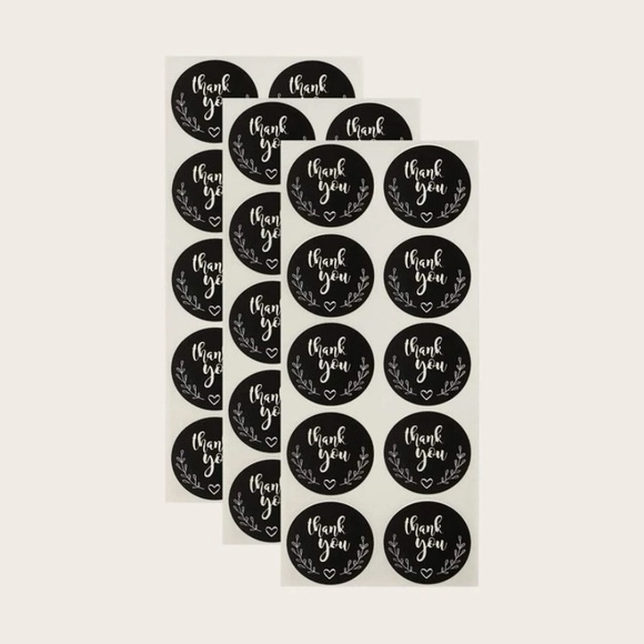 Office | 10 Ct Black Round Thank You Stickers With Heart And Vines ...